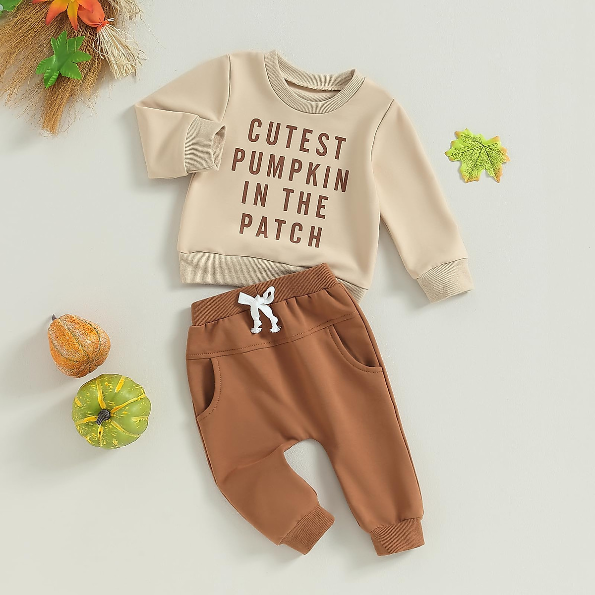 FYBITBO Toddler Baby Boys Halloween Outfits Cutest Long Sleeve Sweatshirt Shirt Top and Pants Fall Winter Halloween Clothes Set (Cutest Pumpkin in the Patch Outfit, 2T-3T)