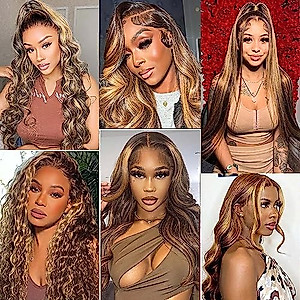 28inch Honey Blonde Lace Front Wig Human Hair 13x4 HD Transparent 4/27 Highlight Ombre Lace Front Wigs Human Hair Pre Plucked With Baby Hair 180% Density Body Wave Human Hair Wigs