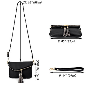 UTO Envelope Wristlet Clutch Crossbody Bag for Women Double Tassel Cellphone Trendy Purse with Strap and Zip Pocket Dahlia Red