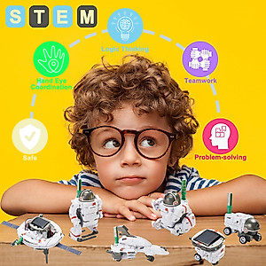 Solar Robot Toys for Kids Ages 8-12,6-in-1 Building Science STEM Kits Space Toys for Boys Kids Teens, DIY Educational Learning Robot Kit Birthday Gifts for 8 9 10 11 12 13 Year Old Boys Girls (White)