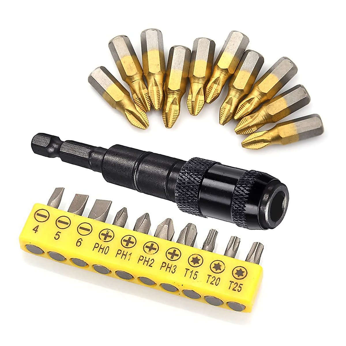 Yakamoz Pivoting Bit Tip Holder Flexible Magnetic Screwdriver Bits Holder Knuckle Extender with 20-Piece Slotted Phillips Torx Screwdriver Set for Tight Spaces or Corners
