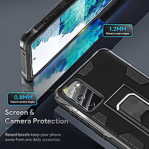 HATOSHI Samsung Galaxy S20 FE 5G Case with 2 Pack Glass Screen Protector+ 2 Pack Camera Lens Protector, [Military Shockproof] Magnetic Ring Kickstand Protective Phone Cover for Samsung S20 FE, Black