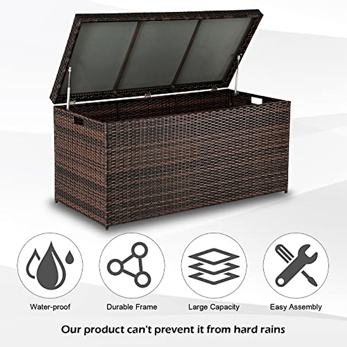 VINGLI Upgraded Version 136 Gallon Outdoor Storage Box, Patio Rattan Deck Box, Wicker Storage Bench for Indoor, Outdoor, Pool, Balcony, Yard, Garden – Dark Brown