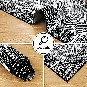 Seavish Boho Living Room Rugs 5x7 Black Area Rug for Bedroom Low Pile Stain Resistant Ultra-Thin Distressed Rug Moroccan Geometric Neutral Area Rug for Nursery Kids Room Dorm Home Decor