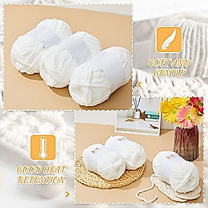 6 Pack Skeins Soft Chunky Yarn Thick White Chenille Velvet Blanket Yarn for Crochet Knitting Rug Clothes and DIY Crafts,100 Grams, 74.3 Yards