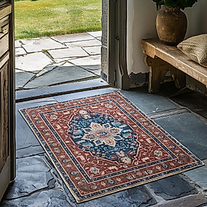 EVERGRACE Faux Wool Area Rugs 2'x 3' Boho Medallion Rugs for Living Room Indoor Outdoor Rugs for Bedroom Dining Room Entryway Kitchen Low Pile Washable Floor Mat Carpet, Terracotta