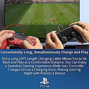 PS4 Controller Long Charger Cable – 2 Pack 10FT Nylon Braided Micro USB Charging Play Cord Data Sync Wire with Flush Fit Connector for Playstation 4 Accessories