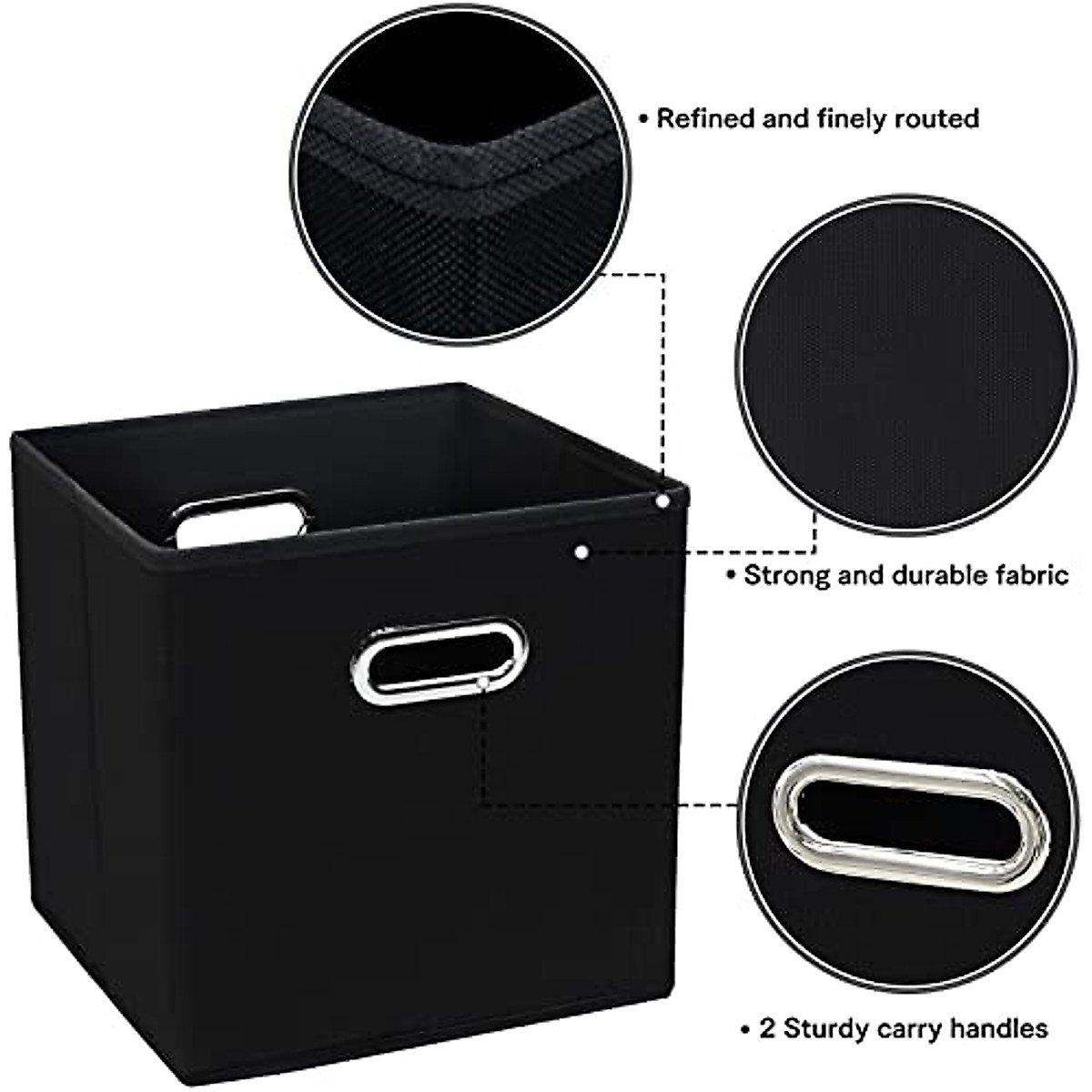 SEVENDOME Black Fabric Storage Bins，13 Inch Cube Organizer Bins,Fabric Organizer Bins Foldable Storage Bins Basket with Dual Handles and Storage Box，Set of 3,Black