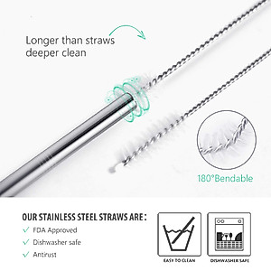 Teivio 8 Pack Short Stainless Steel Straws 6.25 inch and 6 inch Metal Reusable Straws with Silicone Tips and Case, Cleaning Brush and Carry Bag for Cocktail Glasses, Kids, Small Cups(Silver)