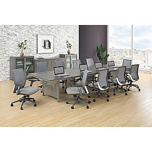 nbf signature series at Work 14' Expandable Conference Table with Warm Ash Laminate Top and Brushed Nickel Painted Steel Leg with Modesty Panel for Professional Use