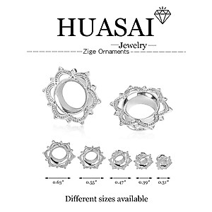 2 Pcs Ear Gauges for Women Men Stretchers Earrings Floral Hollow Ear Tunnels Boho Ear Expander Piercing Gauge Plug Earrings Body Jewelry(16 mm)