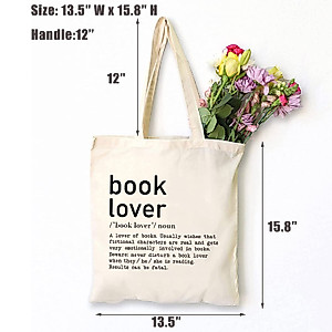 TSIIUO Women's Book Lover Noun Canvas Tote Bag Funny Reader Gift Library Reusable Shopping Canvas Bag White