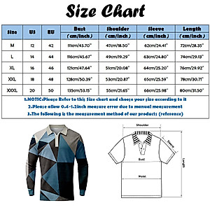 Mens Long Sleeve Polo Shirts Casual Zipper Golf Shirts Fashion Graphic Printed Athletic Tennis T-Shirt Tops(Blue,3X-Large)