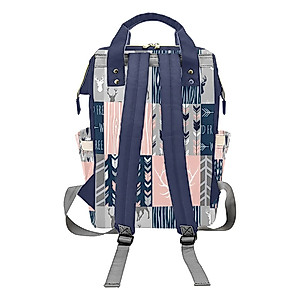 Antlers Elk Deer Feather Arrow Patchwork Blue Diaper Bags with Name Waterproof Mummy Backpack Nappy Nursing Baby Bags Gifts Tote Bag for Women