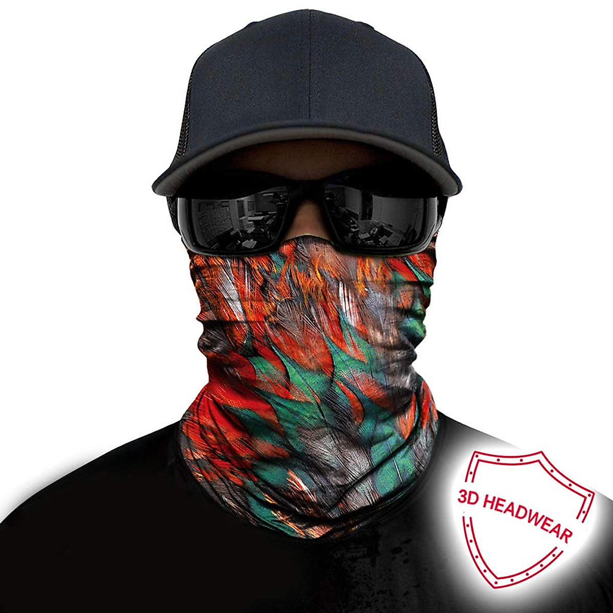 Obacle Seamless Bandana for Rave Face Mask Dust Wind UV Sun Protection Neck Gaiter Tube Mask for Women Men Festival Party Motorcycle Riding Fishing Hunting (Feather Red Green)