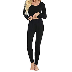 Locachy Cotton Thermal Underwear for Women Ultra Soft Long Johns Top & Bottom Set (Black, Small)
