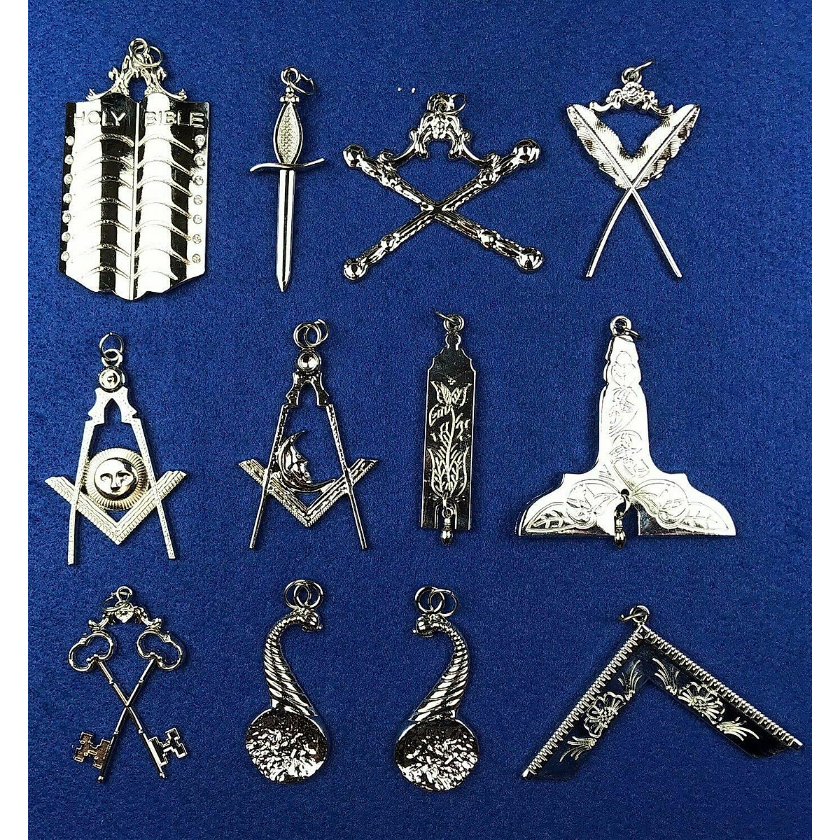 Masonic Blue Lodge Free Masons Officer Aprons 12 Chain Collar 12 Jewels 12 Gloves 12 Set of 12X4 Lot