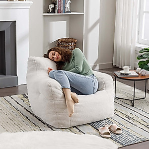 Antetek Bean Bag Chairs for Adults & Kids, Modern Teddy Fabric Accent Chair Ultra Soft Sofa Chair for Living Room, Bedroom, Apartment,Ivory