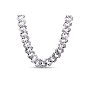 SAVEARTH DIAMONDS Certified 22 Carat Round Cut Lab Created Moissanite Diamond 12MM Width Cuban Chain Necklace in 14k White Gold Over Sterling Silver Necklace 20" Length,22.00 Cttw