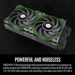 Thermaltake ToughFan 12 Racing Green High Static Pressure 2000 PWM, Metal-Reinforced Motor Hub, Gen.2 Hydraulic Bearing 120mm Case/Radiator Fan CL-F117-PL12RG-A