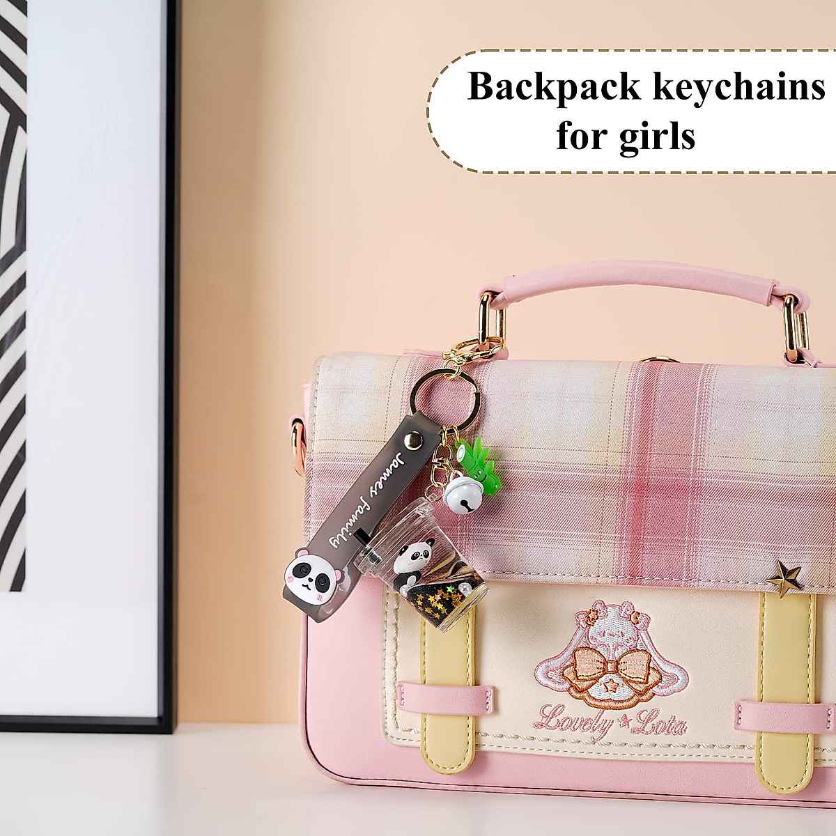 YOU WIZV Cute Keychain, Kawaii Backpack Liquid Floating Anime Black Keychain for Girls, Women, Daughters, Sister