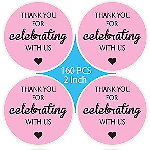 Graduation Stickers,Thank You for Celebrating with Us Stickers,Pink Princess Celebrating Label Stickers for Baby Bridal Wedding Shower,Anniversary Celebration,Graduation,Holiday Party,2 inch 160-Pack