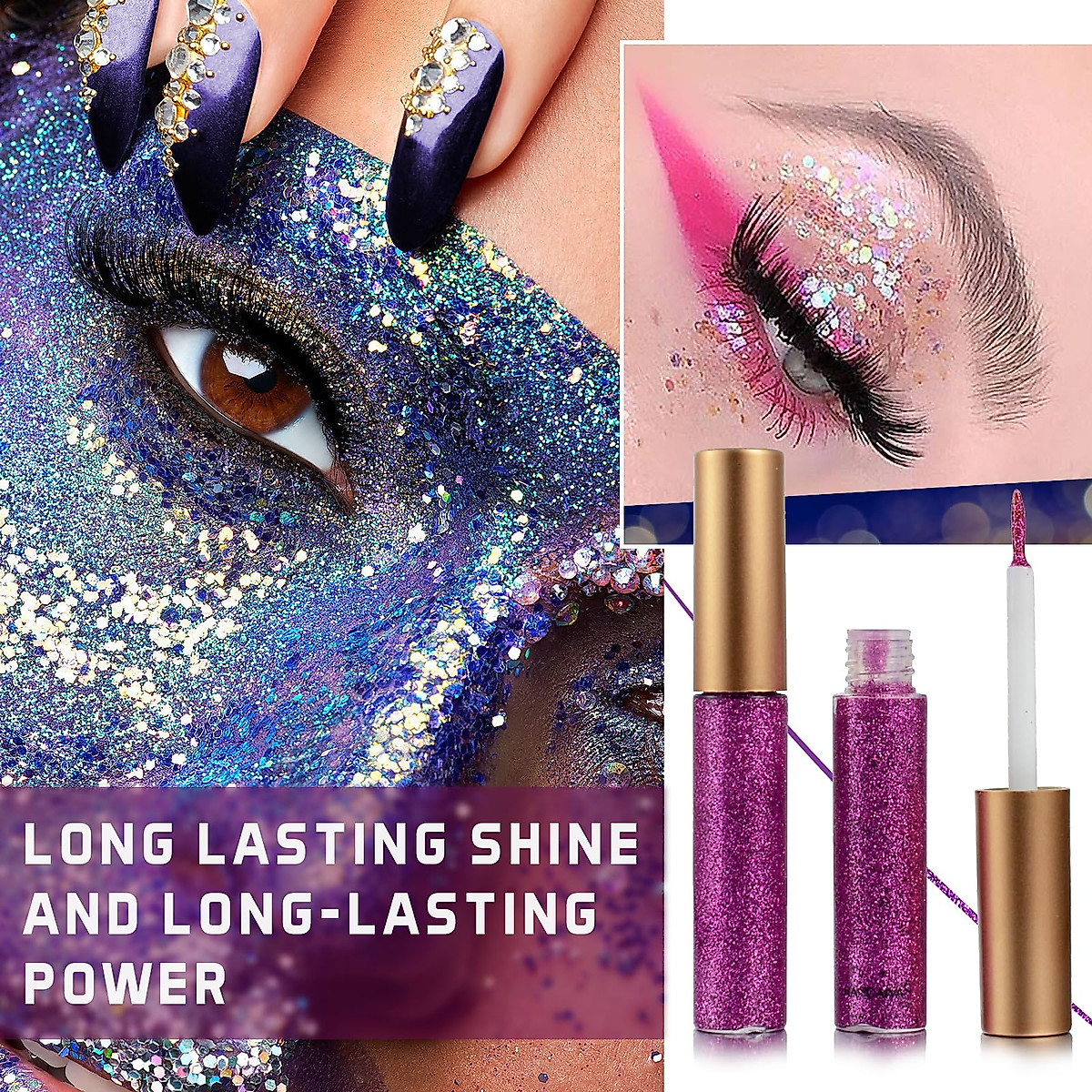 Colorful Liquid Eyeliner Set, 10 Colors Metallic Shimmer Glitter Eyeshadow, Long Lasting Waterproof Sparkling Eyeliner Eye Shadow