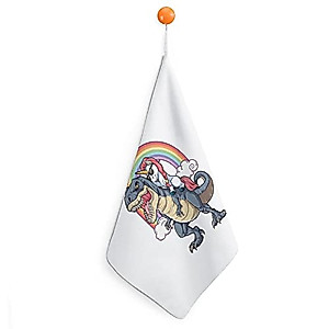 Unicorn Riding Dinosaur Hand Towel Hanging Soft Towels Kitchen Bathroom Decorative Printed Funny Cute Patten