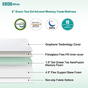 MUUEGM Twin Mattress 6 inch Green Tea Cooling Gel Memory Foam Mattress,Bed-in-a-Box,Twin Size Mattresses for Pressure Relief,Medium Firm,CertiPUR-US Certified,Fiberglass Free