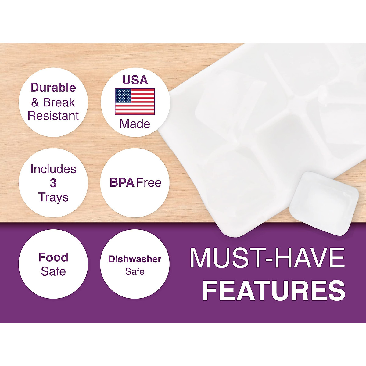 Arrow Home Products Plastic Ice Cube Trays for Freezer, 3 Pack - Made in the USA, BPA Free Plastic - 14 Classic-Size Ice Cubes Per Tray with Easy-Release Design - Stackable, Dishwasher Safe – White