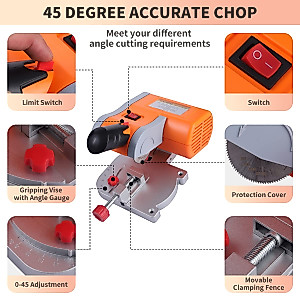 FULLHOLD 110v Mini Miter Cut-Off Saw Max 45 Degrees Cutting For Crafts Wood Copper Plastic Acrylic Aluminum Model Making (Black)