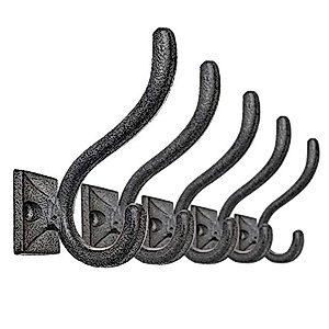 5-Pack Antique Black Wall Hooks, Vintage Modern Farmhouse Style, Decorative Cast Iron Wall-Mounted Hooks, Heavy Duty Hooks for Mudroom, Bedroom, Hallway by Ambipolar.