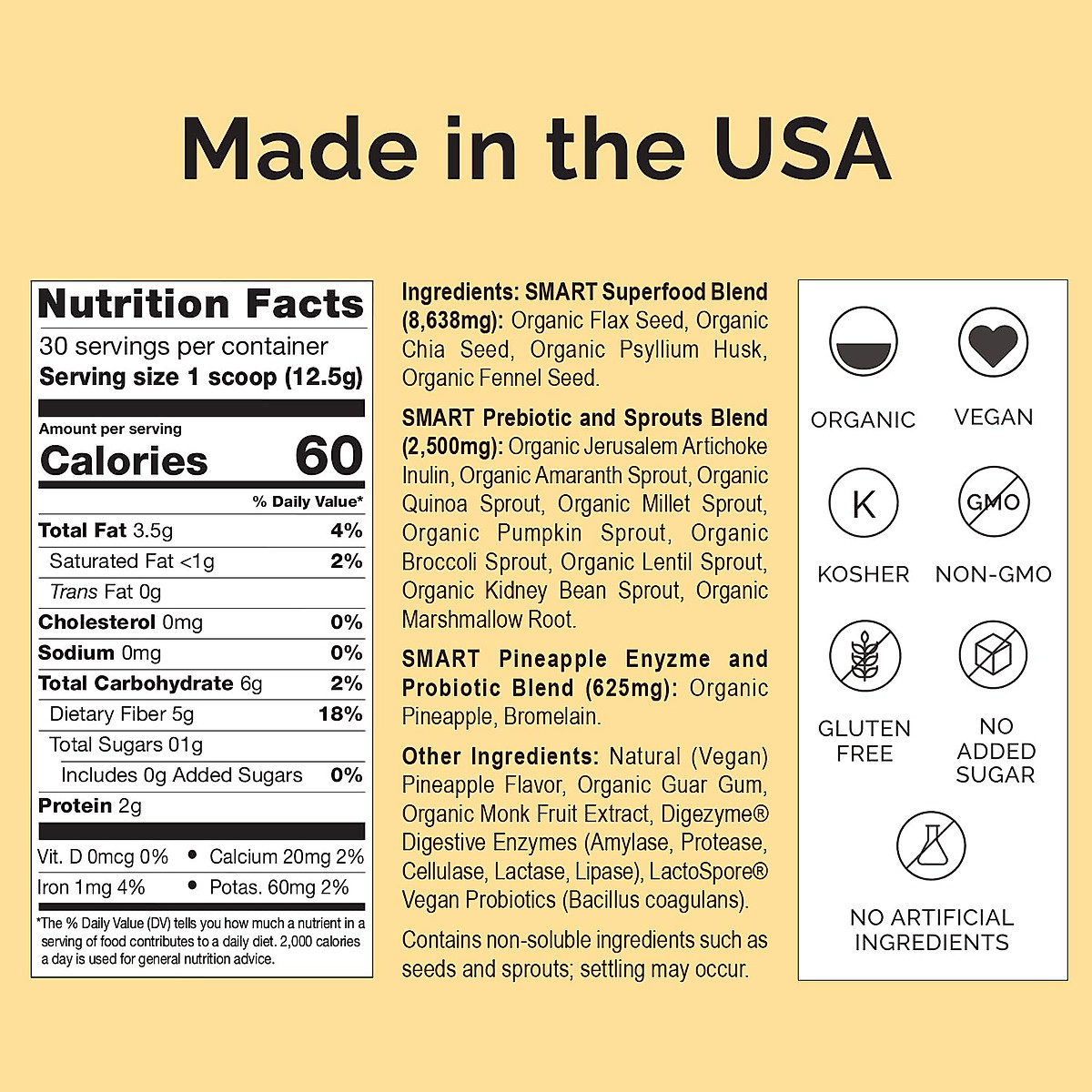 SMART Pressed Juice Pineapple Chia Cleanse | Prebiotic Superfood Plant Based Fiber with Vegan Probiotics & Enzymes | 30 Servings (Packaging May Vary)