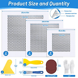 12 PCS 4/6/8 Inch Wall Repair Patch Kit, Aluminum Mesh Dry Wall Hole Repair Patch with Scraper Sandpapers Gloves Heavy Duty Wall Repair for Large Holes Quick Fixes