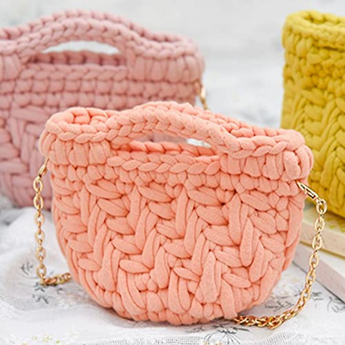 2 Pack Light Blue Soft Cotton Knitting Yarn Elastic Fabric Crochet Cloth Yarn for Bag,Basket,Cushion