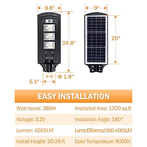 FUHONGRUI 200W Solar Street Light 6000LM Solar Flood Lights Outdoor Dusk to Dawn Flood Lights Outdoor with Motion Sensor and Remote Control 2 Pack