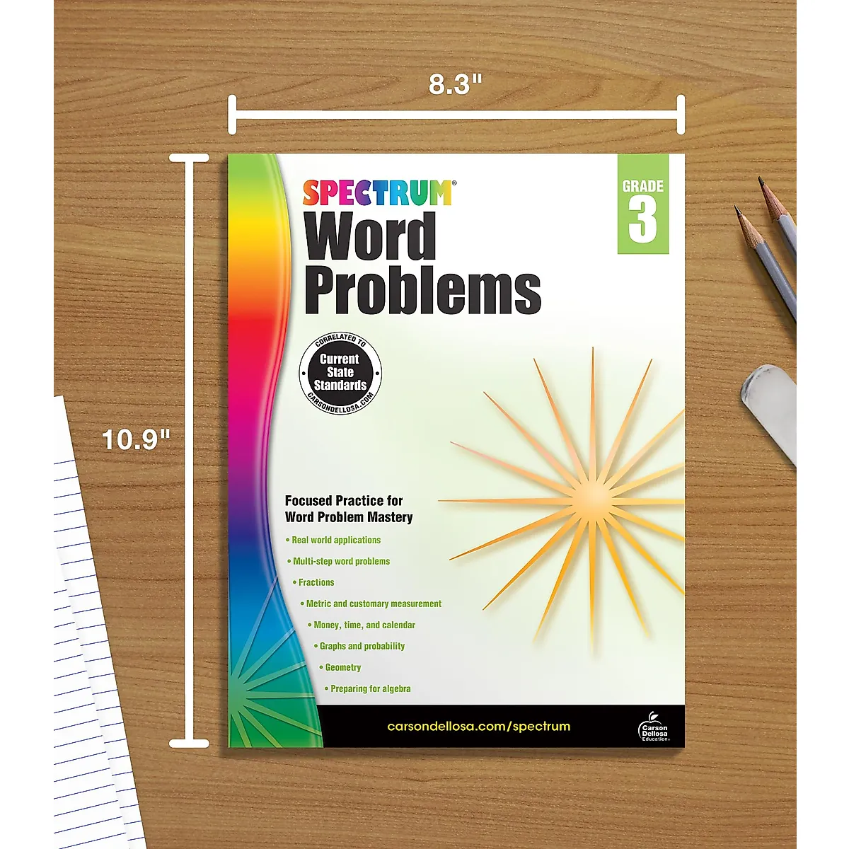 Spectrum Math Word Problems Grade 3 Workbook, Ages 8 to 9, 3rd Grade Math Word Problems, Fractions, Algebra Prep, Geometry, Multi-Step Word Problems, Money, and Time - 128 Pages