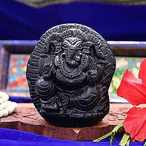 Vedic Vaani Natural Gandaki River Stone Vakratunda Ganesh Shaligram Statue (1 Pc)