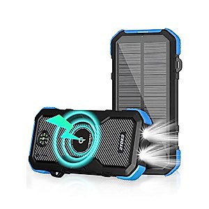 Ryoko Solar Charger Power Bank, 30000mAh Solar Phone Charger with 10W Wireless Charging, Dual USB & Type-C Port, QC 18W Fast Charging Power Bank for iPhone, Samsung, Tablet