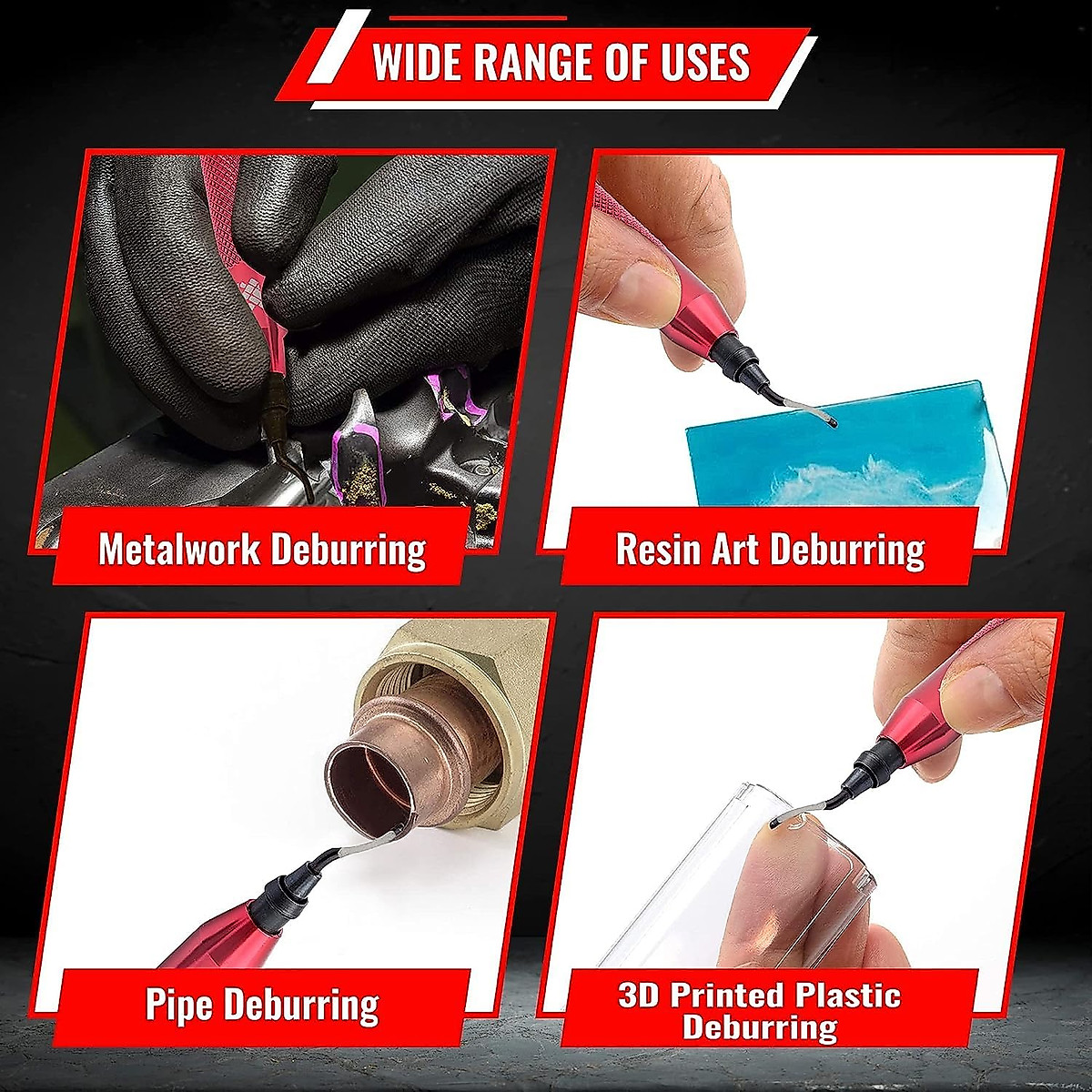 AFA Tooling - Deburring Tool with 15 Extra High Speed Steel Swivel Blades - Works on Metal, Resin, PVC Pipes, Copper, Plastic and 3D Printed Edges - Plumbing & 3D Printing Burr Removal Reamer Tool