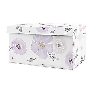 Sweet Jojo Designs Purple Watercolor Floral Girl Small Fabric Toy Bin Storage Box Chest For Baby Nursery or Kids Room - Lavender, Pink and Grey Shabby Chic Rose Flower