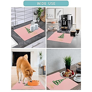 LaBLUUX Coffee Mat for Counter, Winter Christmas Tree with Star Pink Absorbent Hide Stain Coffee Bar Mat, Non-Slip Coffee Bar Accessories Kitchen Drying Mat Fit Under Coffee Maker Espresso Machine