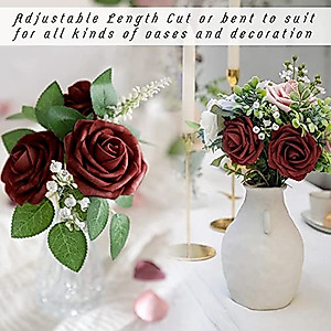 Fasjewly 25pcs Artificial Flower Foam Rose，Handmade Big Fake Flower Heads Red Roses for DIY Wedding Bouquets Bridal Shower Party Home Decorations with Box(25 Heads-Burgundy)