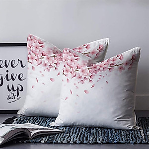 LEO BON Pillow Covers 26x26 Inch Set of 2 Pink Cherry Blossom with Branches Garden Art Print Throw Pillow Covers Square Cushion Case for Home Sofa Couch Decoration