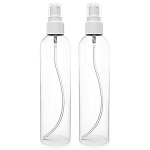 BRIGHTFROM Fine Mist Spray Bottles 8 OZ, Empty Refillable Containers - Essential Oils, Disinfectant Spray, Water 2 PACK (Clear, White Mist)