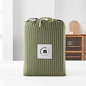 Moonline Duvet Cover Set,Textured Waffle Weave Olive Green Sage Duvet Cover King Size,Soft and Breathable Duvet Cover with Corner Ties (King, Olive Green)