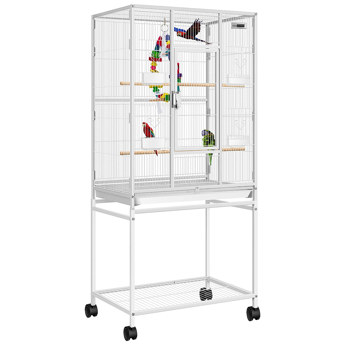 VIVOHOME 54 Inch Wrought Iron Large Bird Flight Cage with Rolling Stand for Parakeets Canaries Cockatiels Lovebirds Conures, White