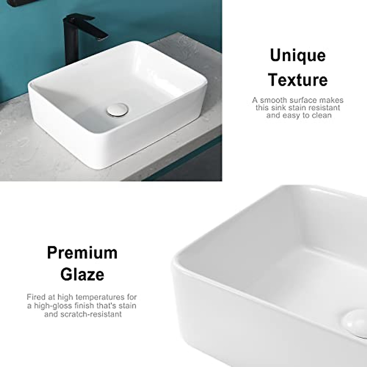 Davivy 19''X 14.5'' Rectangle Vessel Sink with Pop Up Drain,Bathroom Vessel Sinks,White Vessel Sink,Bathroom Sinks Above Counter,Ceramic Vessel Sink,Counter Top Sink,Sink Bowls for Bathroom