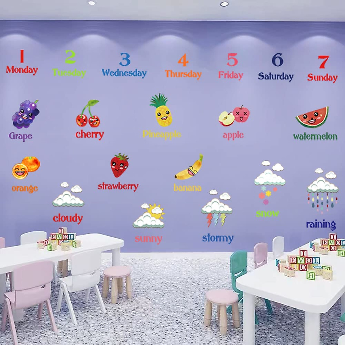 Tree Alphabet Number Color Weather Learning Educational Wall Decals ABC Kids Wall Sticker Peel and Stick Removable Wall Stickers Educational Classroom Stickers for Kids Boy Girl Classroom Playroom