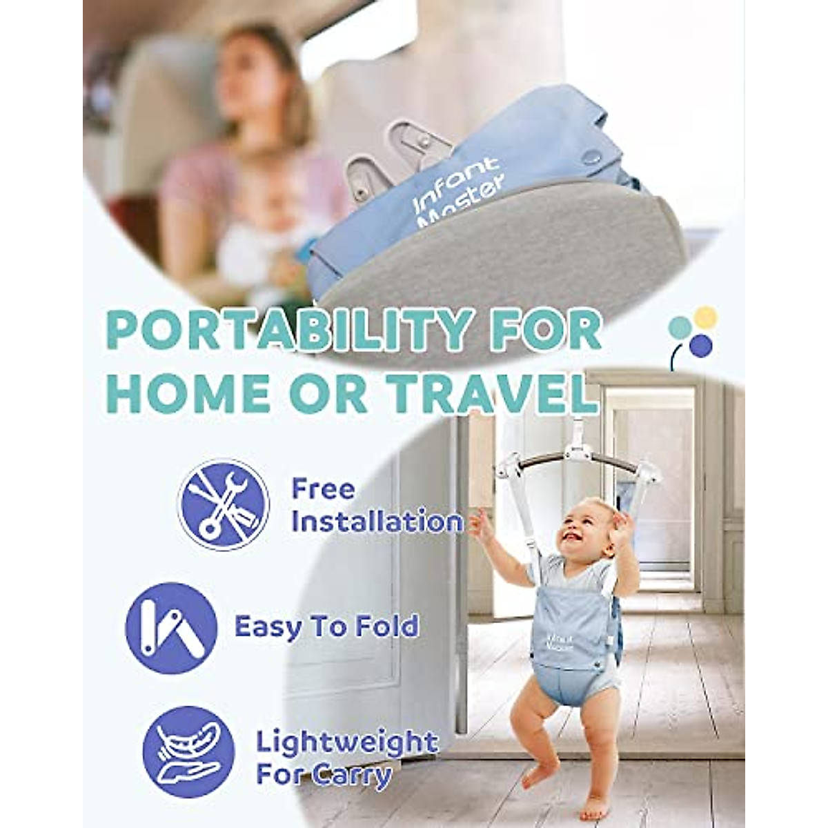 Infant Master Doorway Jumper, Johnny Jumper w/ Adjustable Seat Bag, Durable Baby Door Bouncer & Swing Jumper w/ Steel Spring, Wise Gift Choice for Infant & Toddler, Easy to Use, Blue